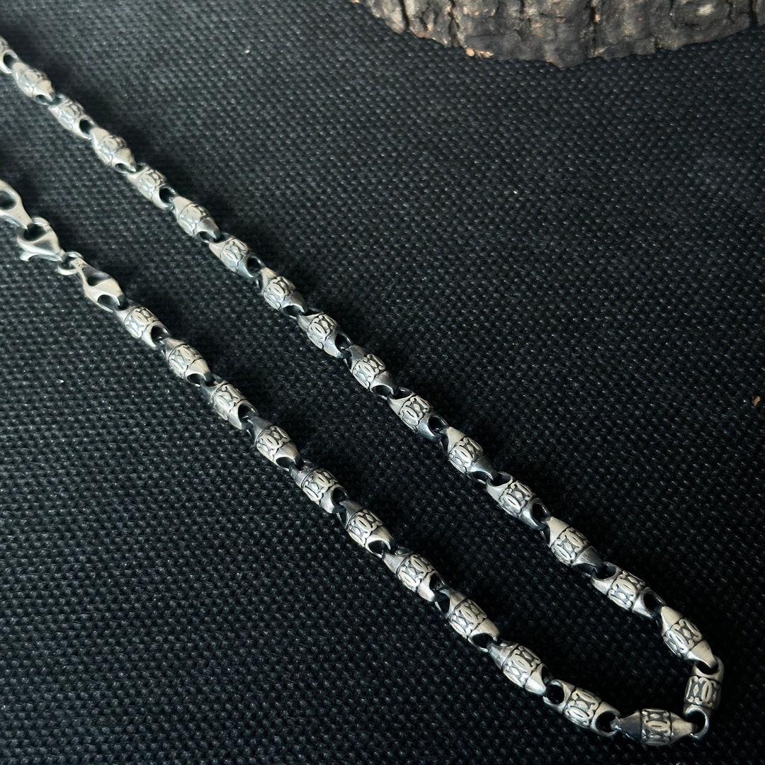 Handmade Silver Chain , Engraved Thick Silver Chain, Heavy Chain , Men ...