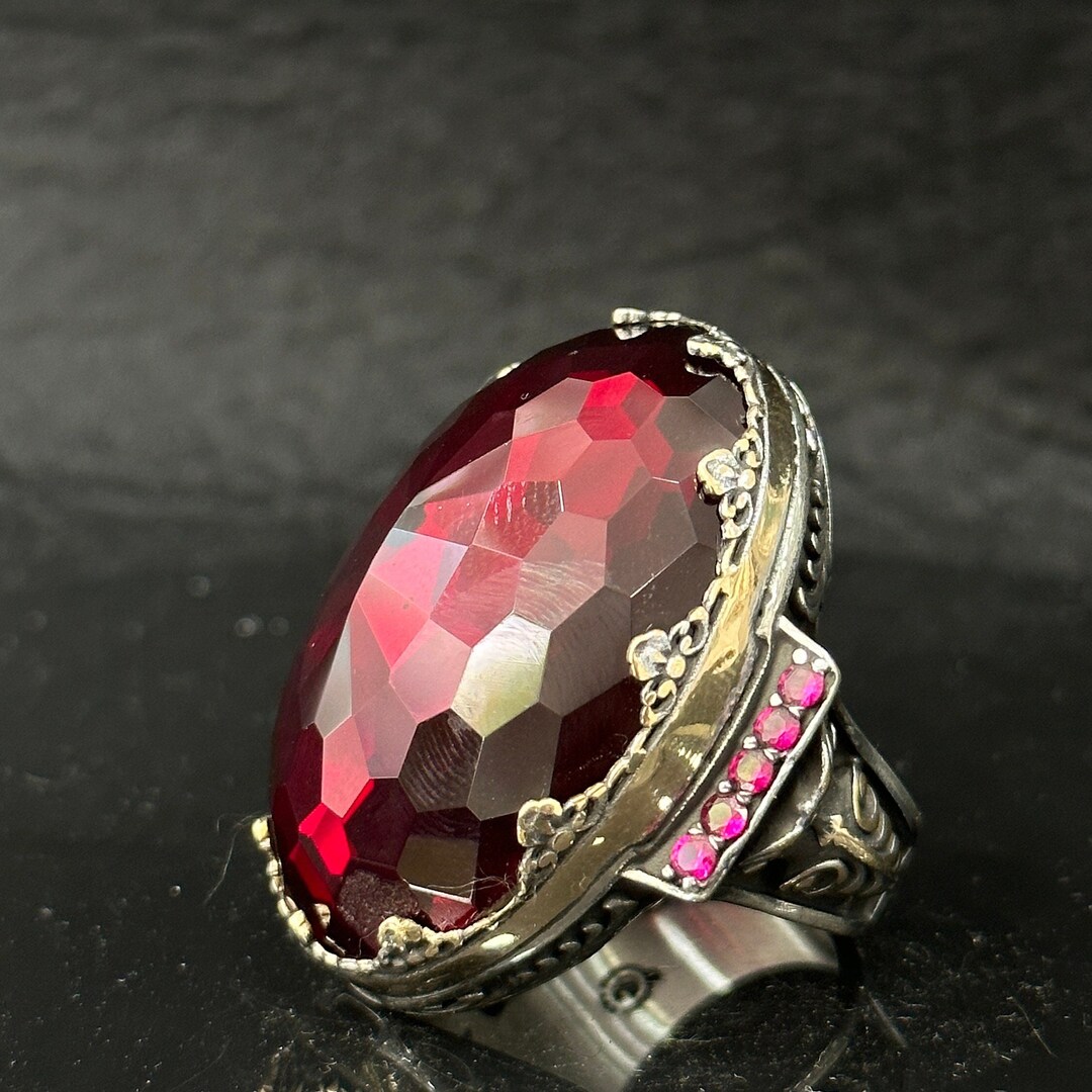 Large Ruby Stone Ring , Man Handmade Silver Ring , Ruby Stone Ring ...