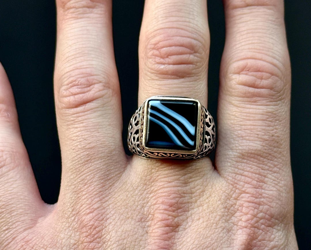 Onyx Signet Ring, Men Square Onyx Ring, Natural Onyx Ring, Minimalist ...