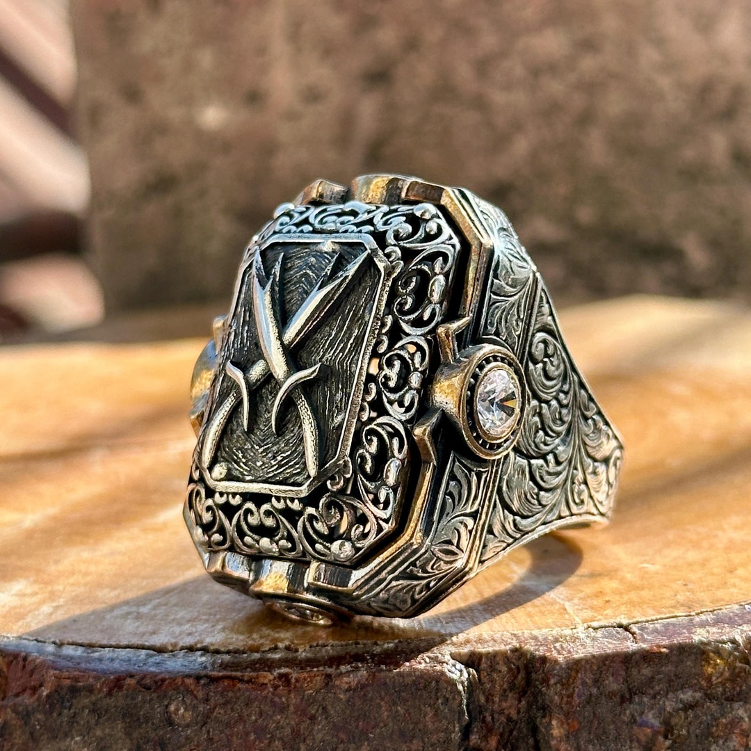 Silver Large Double Knight Sword Ring , Silver Zulfiqar Sword Ring ...