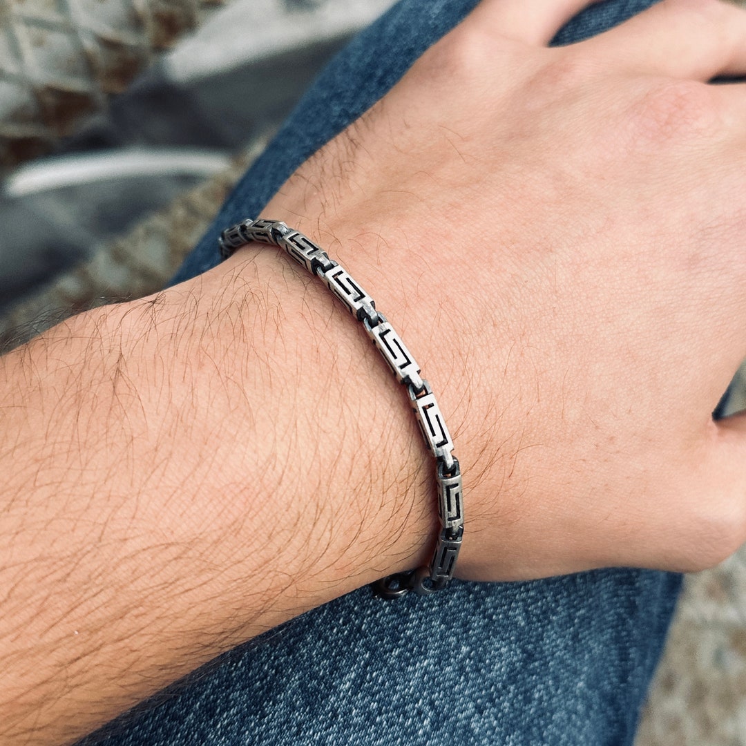 Silver Greek Chain Bracelet , Greek Style Jewelry , Handmade Engraved ...