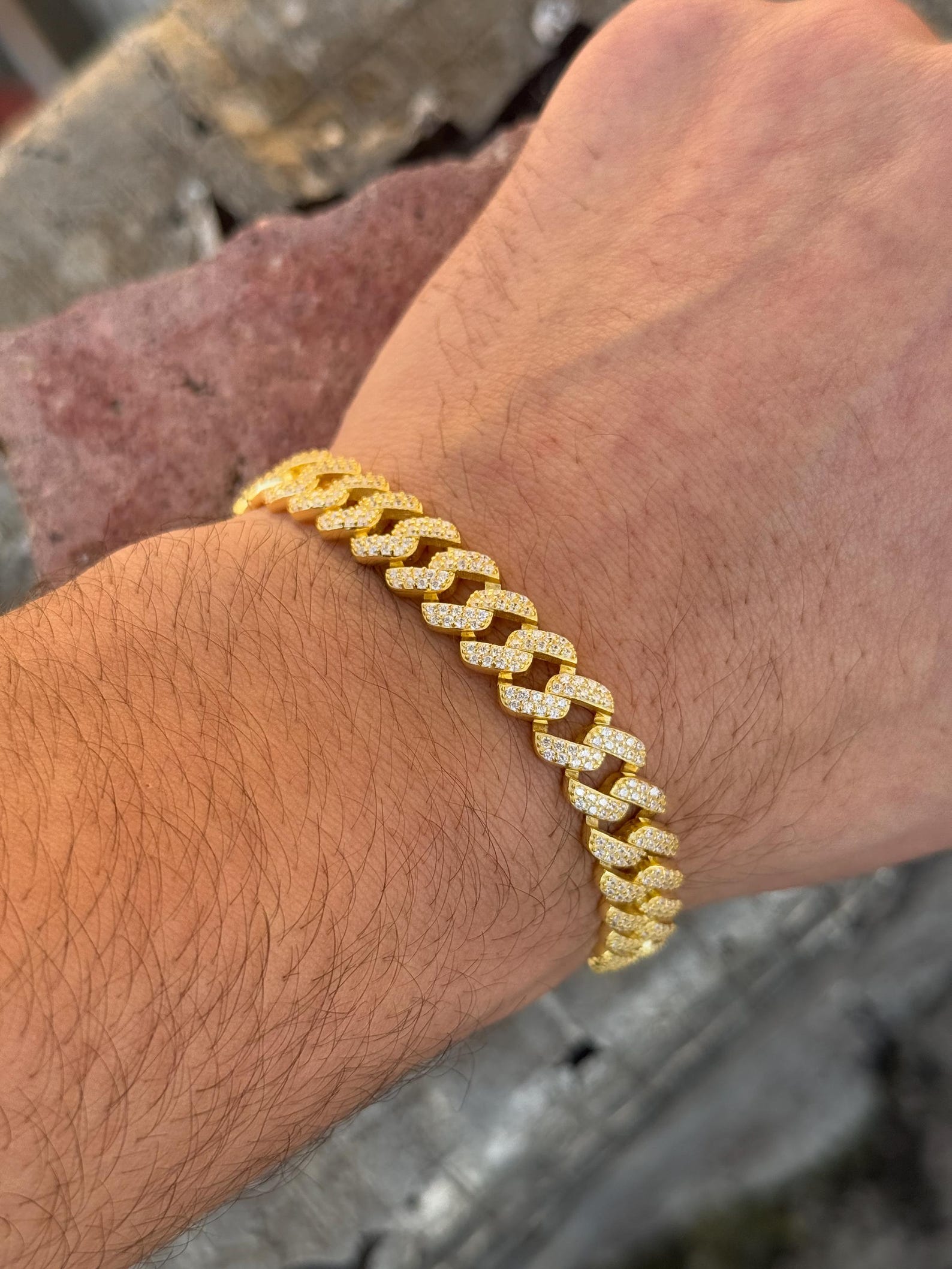 Silver Unisex İce Out Gourmet Chain Bracelet, Women Gold Cuban Link ...