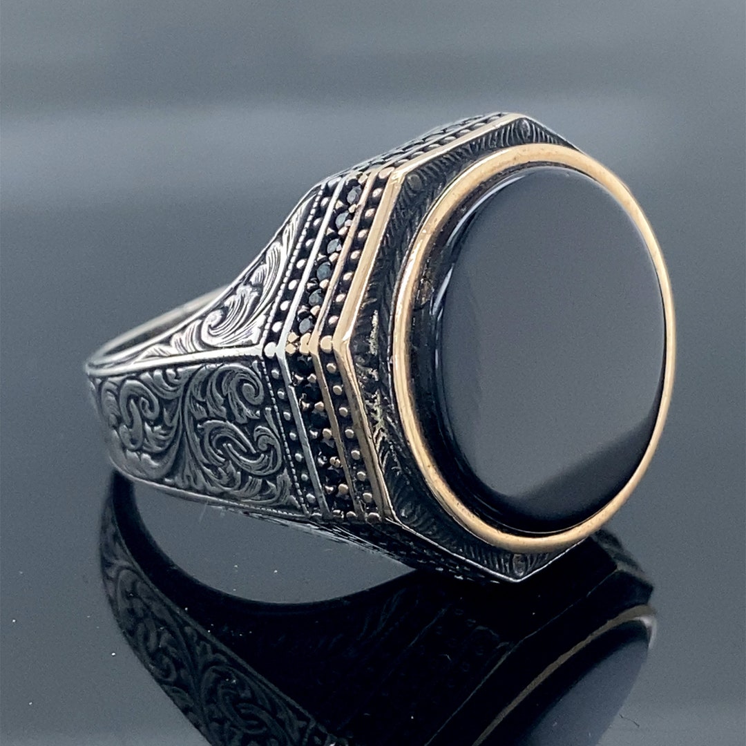 Onyx Stone Ring , Men Handmade Ring ,round Onyx Stone Ring ,onyx ...