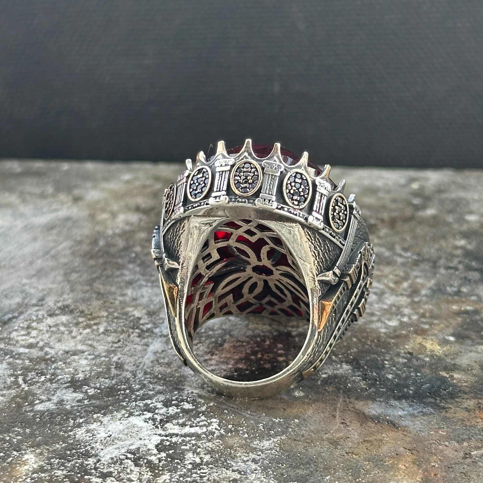 Men Silver Handmade Large Ruby Ring , Vintage Large Ottoman Style Ring ...