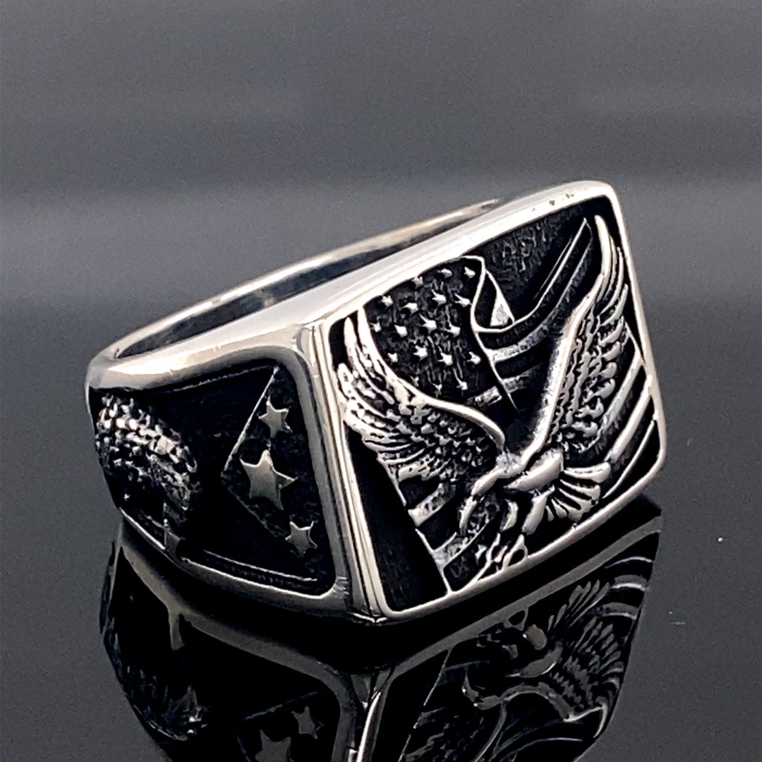 American Eagle Ring , Silver Eagle Signet Ring , Eagle 925 Sterling ...