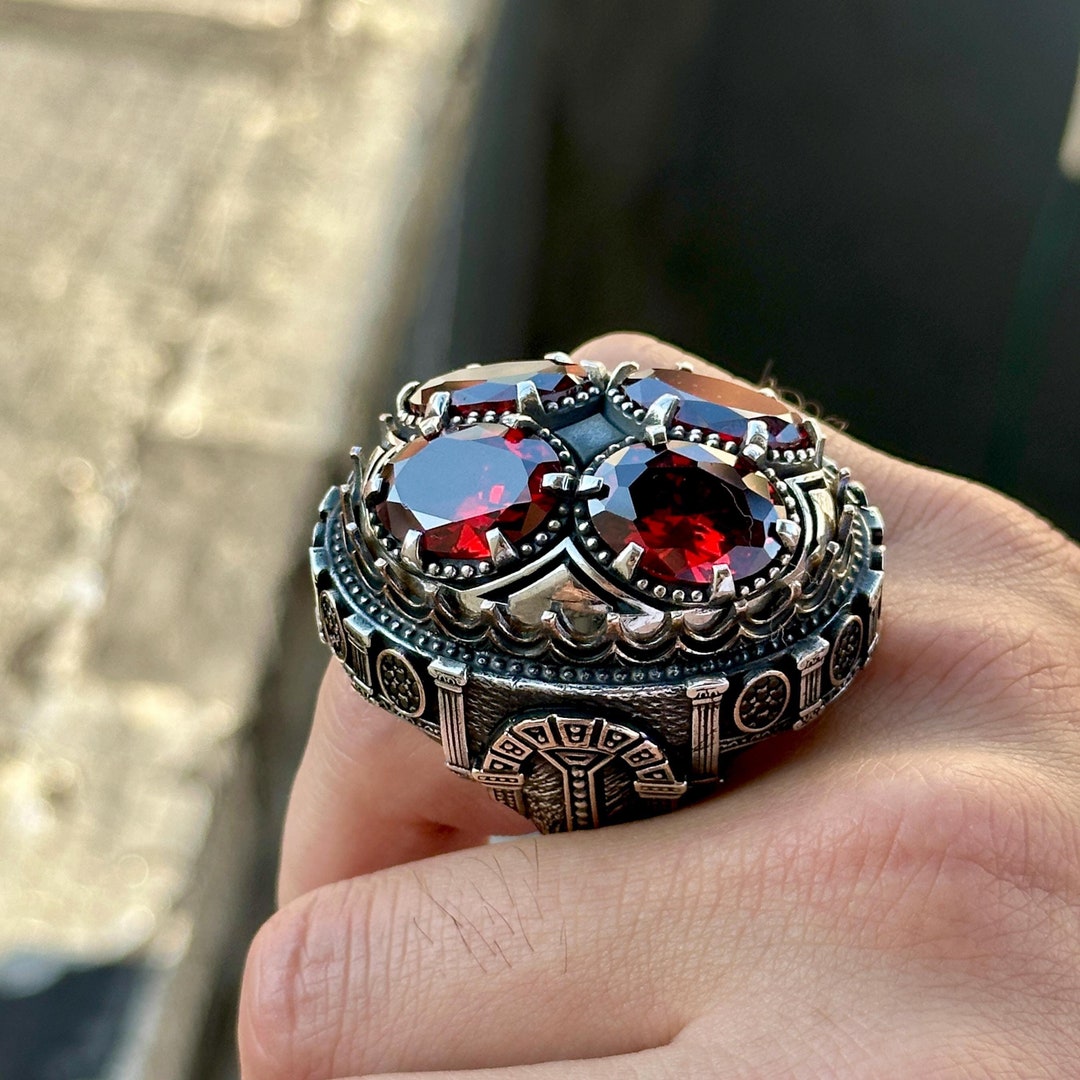Man Handmade Ottoman Style Large Ruby Ring , Silver Handmade Large Men ...