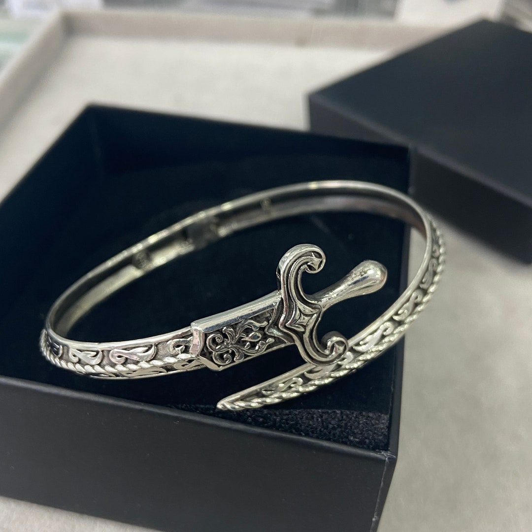 Silver Sword Warrior Bracelet , Embroidered Sword Bracelet , Handmade ...