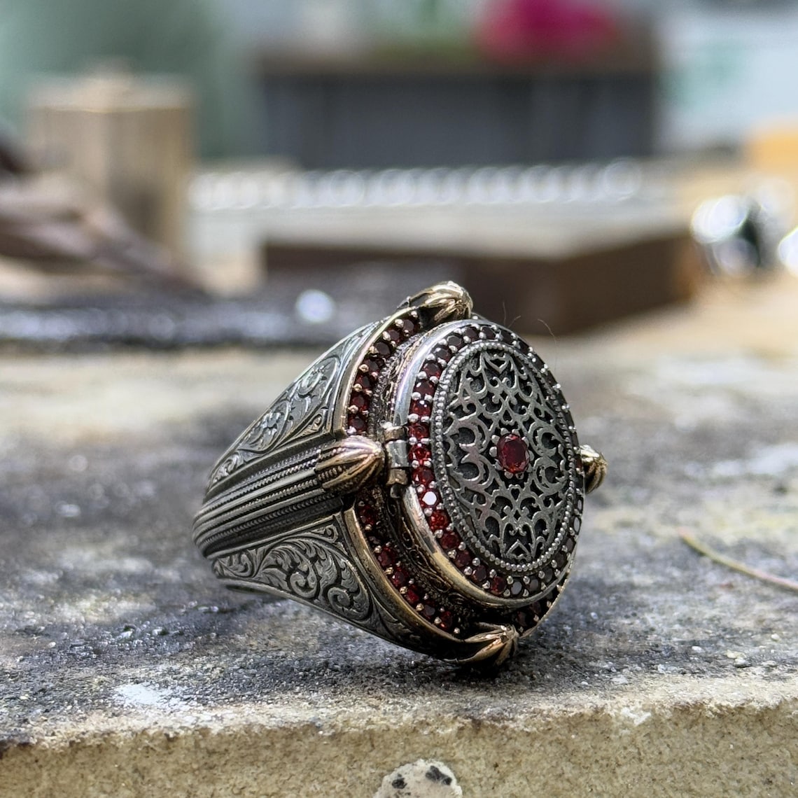 Men Silver Solomon Signet Ring, Prayer Box Secret Ring, King Solomon ...