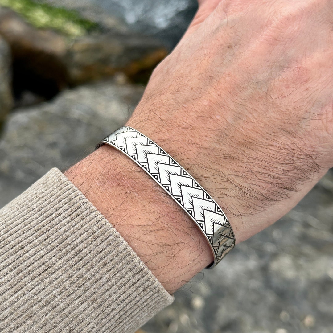 Men Silver Adjustable Cuff Bracelet , Handmade Adjustable Silver Bangle ...