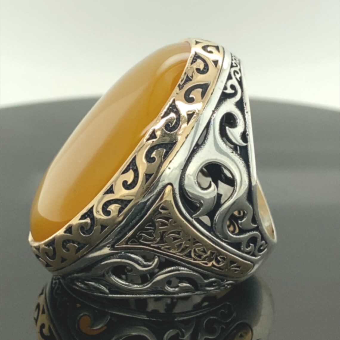 Mens Handmade Ring , Large Agate Stone Ring , Yellow Agate Stone Ring ...