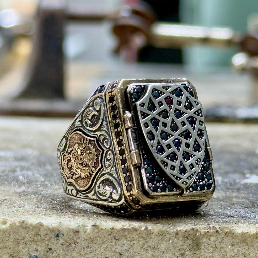 Silver Prayer Box Ring, Black Gemstone Men Ring, Silver Edeb Yahu ...