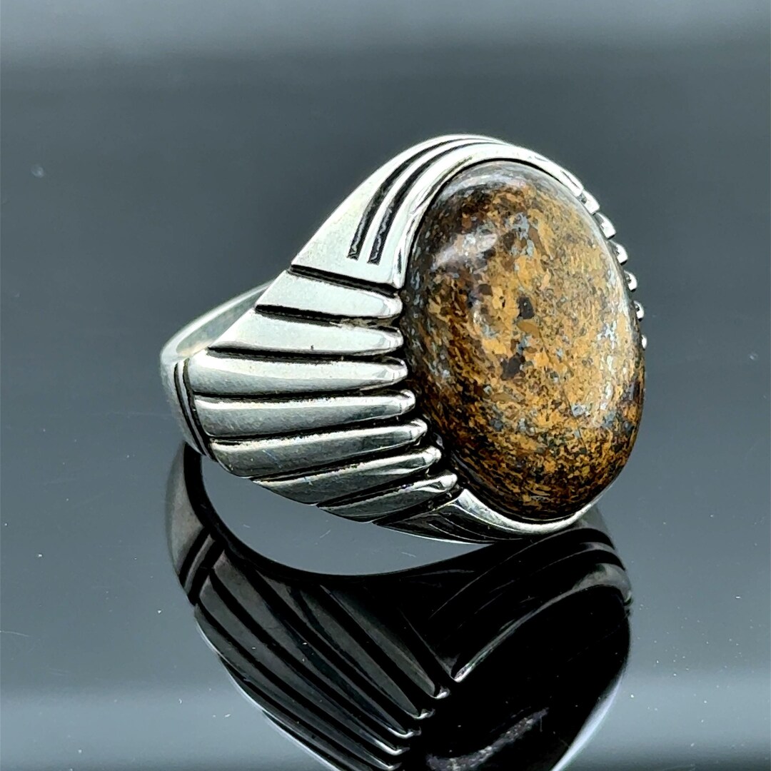 Handmade Men Silver Ring, Bronzite Stone Ring, Brown Gemstone Ring ...