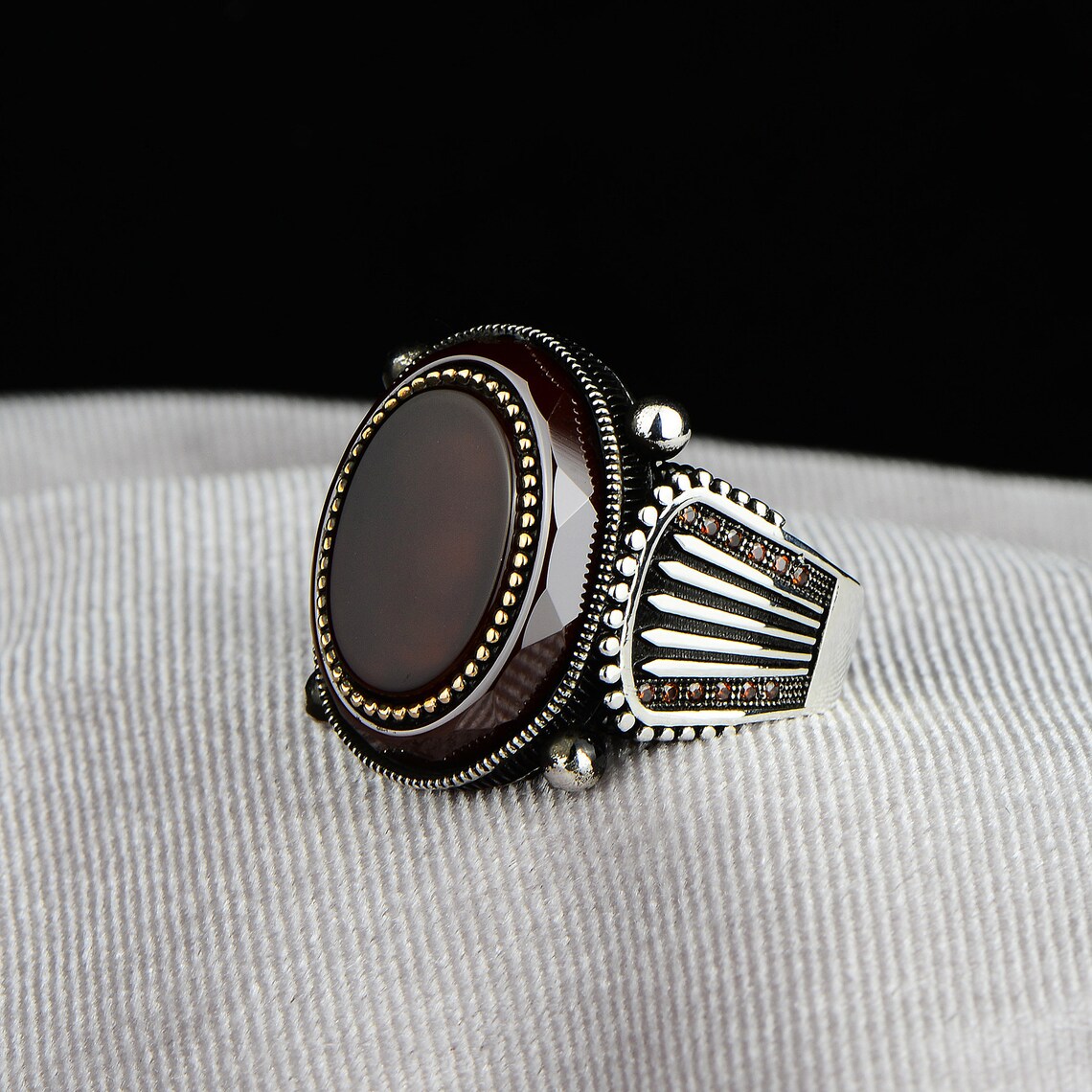 Men Handmade Agate Stone Silver Ring , Red Stone Silver Ring , Ottoman ...