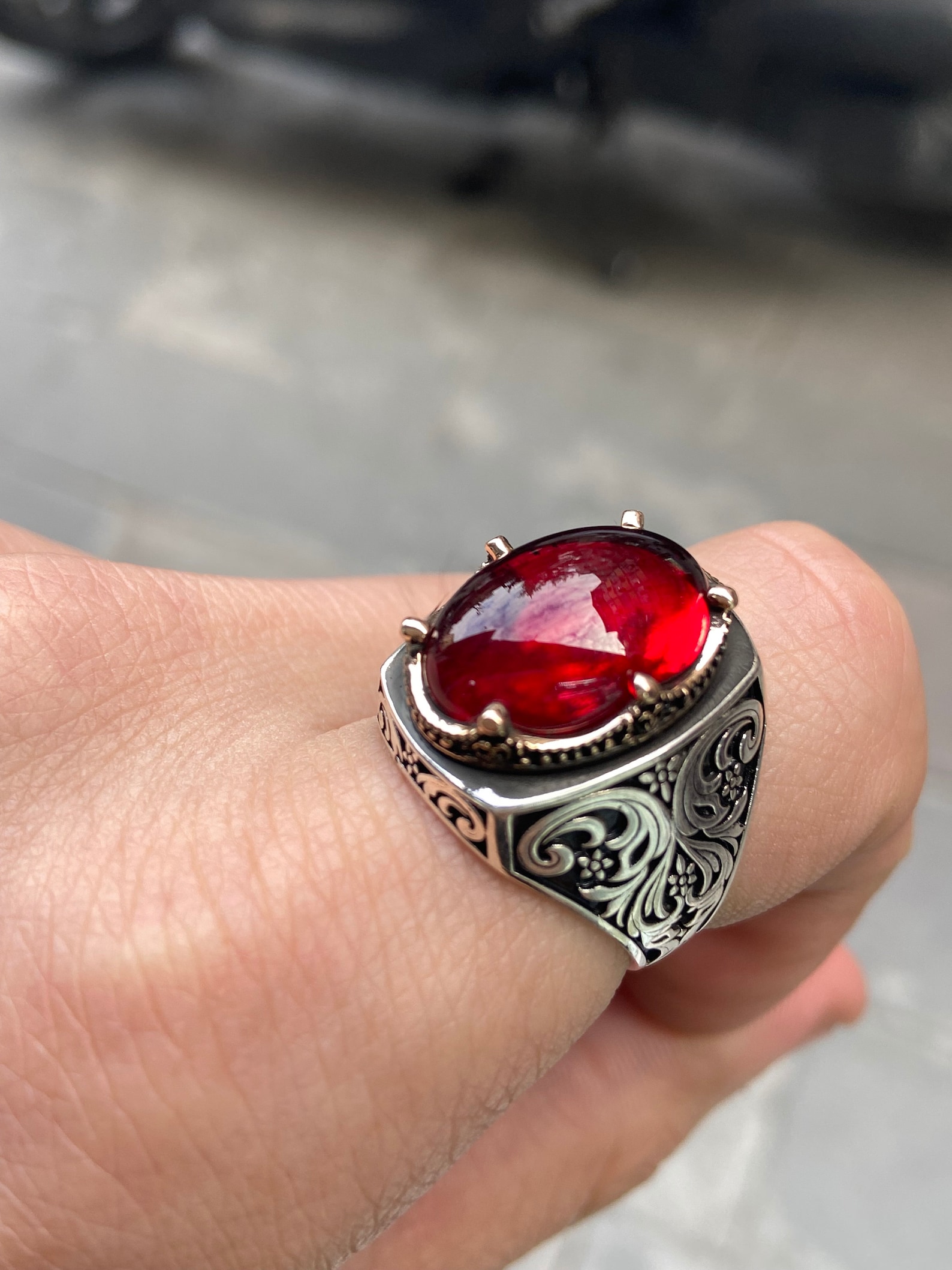 Men Handmade Ruby Stone Ring , Red Stone Ring , Ottoman Style Handmade ...