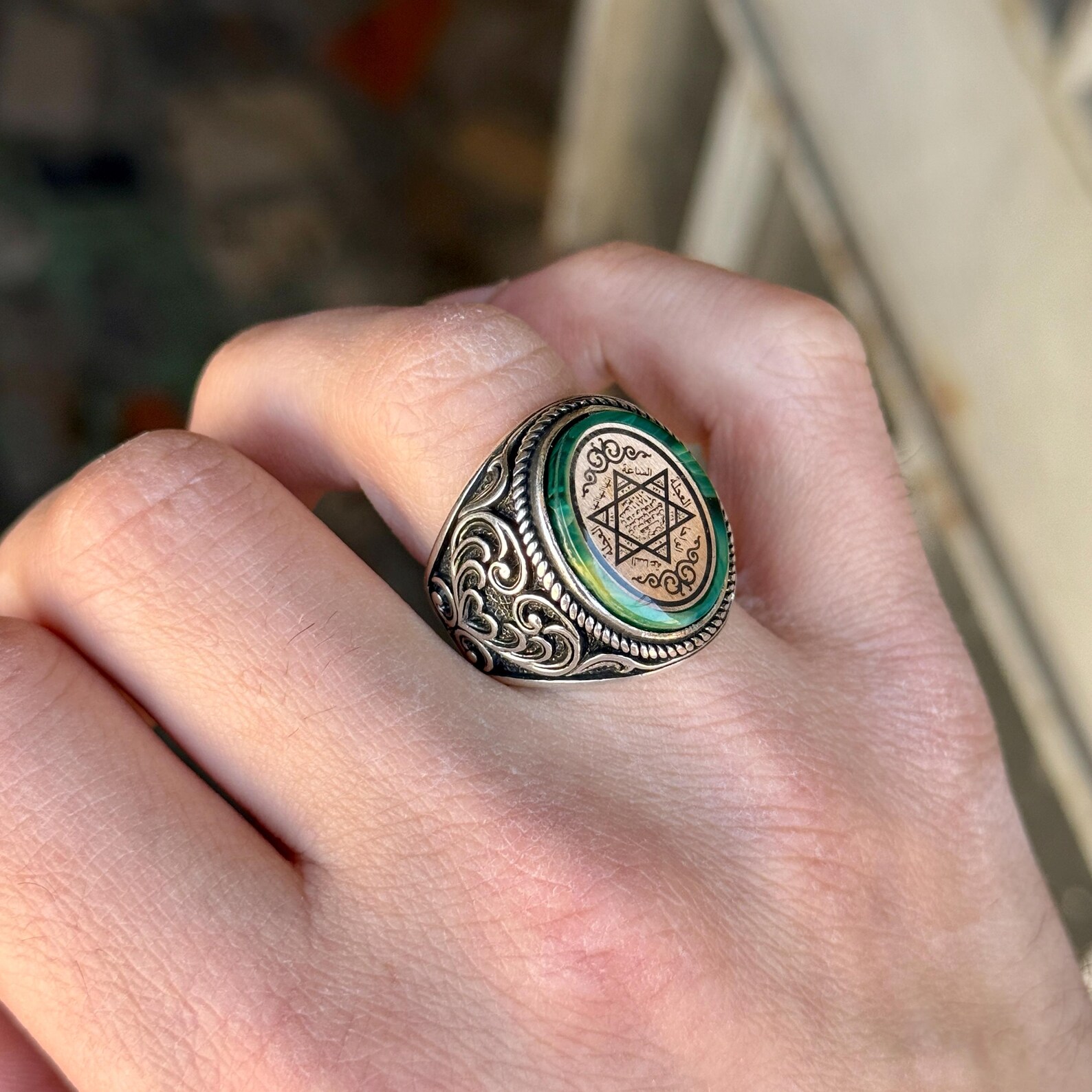 Seal of Solomon Signet Ring, Star of David Men Signet Ring, King ...