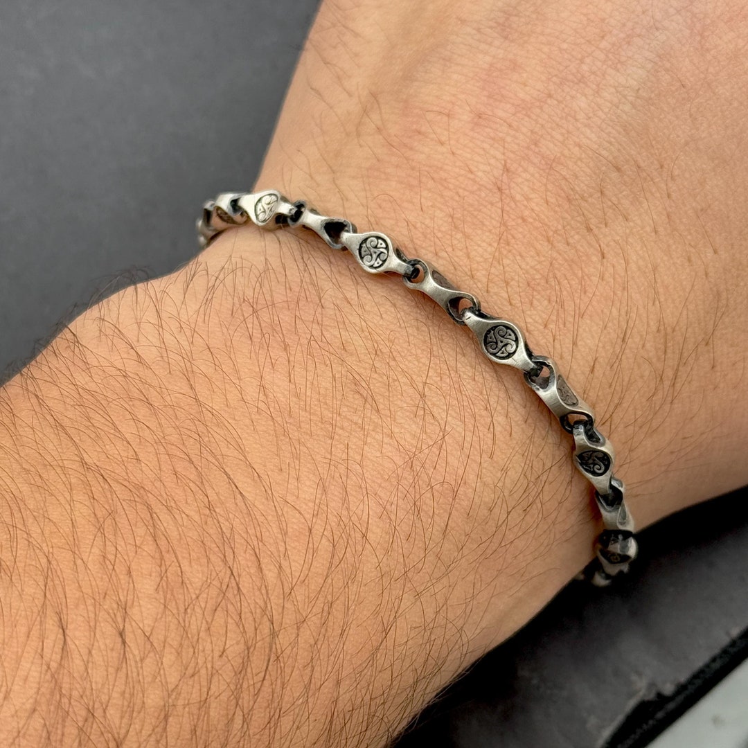 Men Silver Viking Chain Bracelet, Men Chain Bracelet, Oxized Chain ...