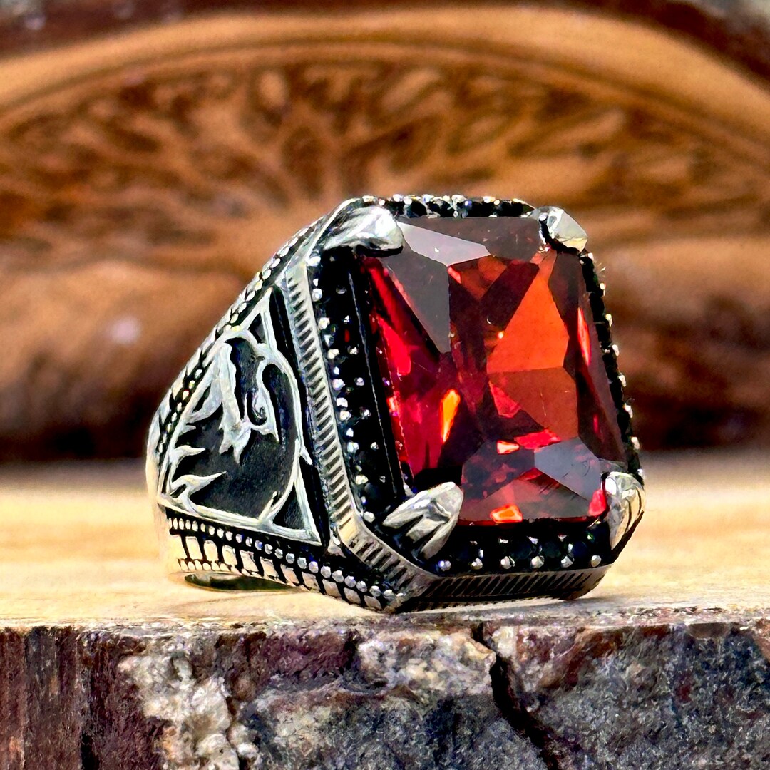Men Ruby Stone Ring , Eagle Model Men Ring, Men Red Stone Ring ...