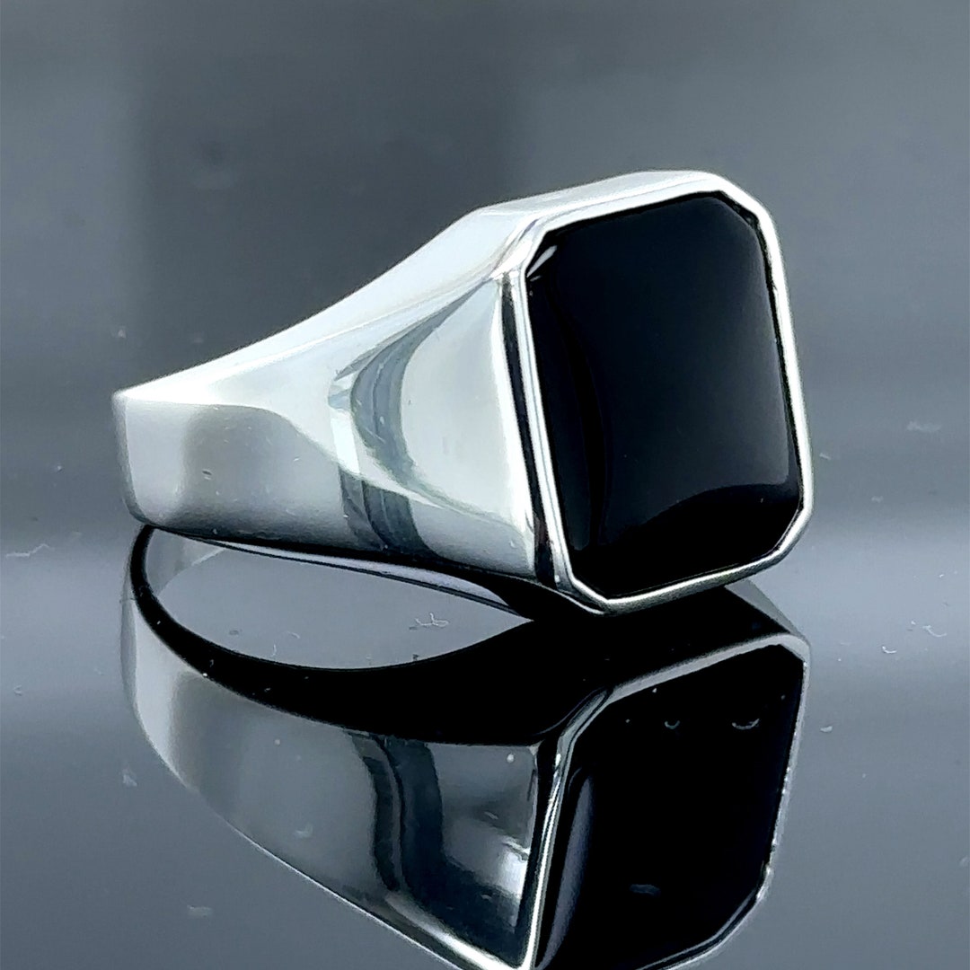 Black Onyx Ring, Black Onyx Signet Ring, Hipster Ring, Square Onyx Ring ...