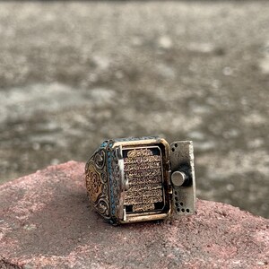 Men Silver Prayer Box Ring, Ayatul Kursi İslamic Ring, Turquoise ...