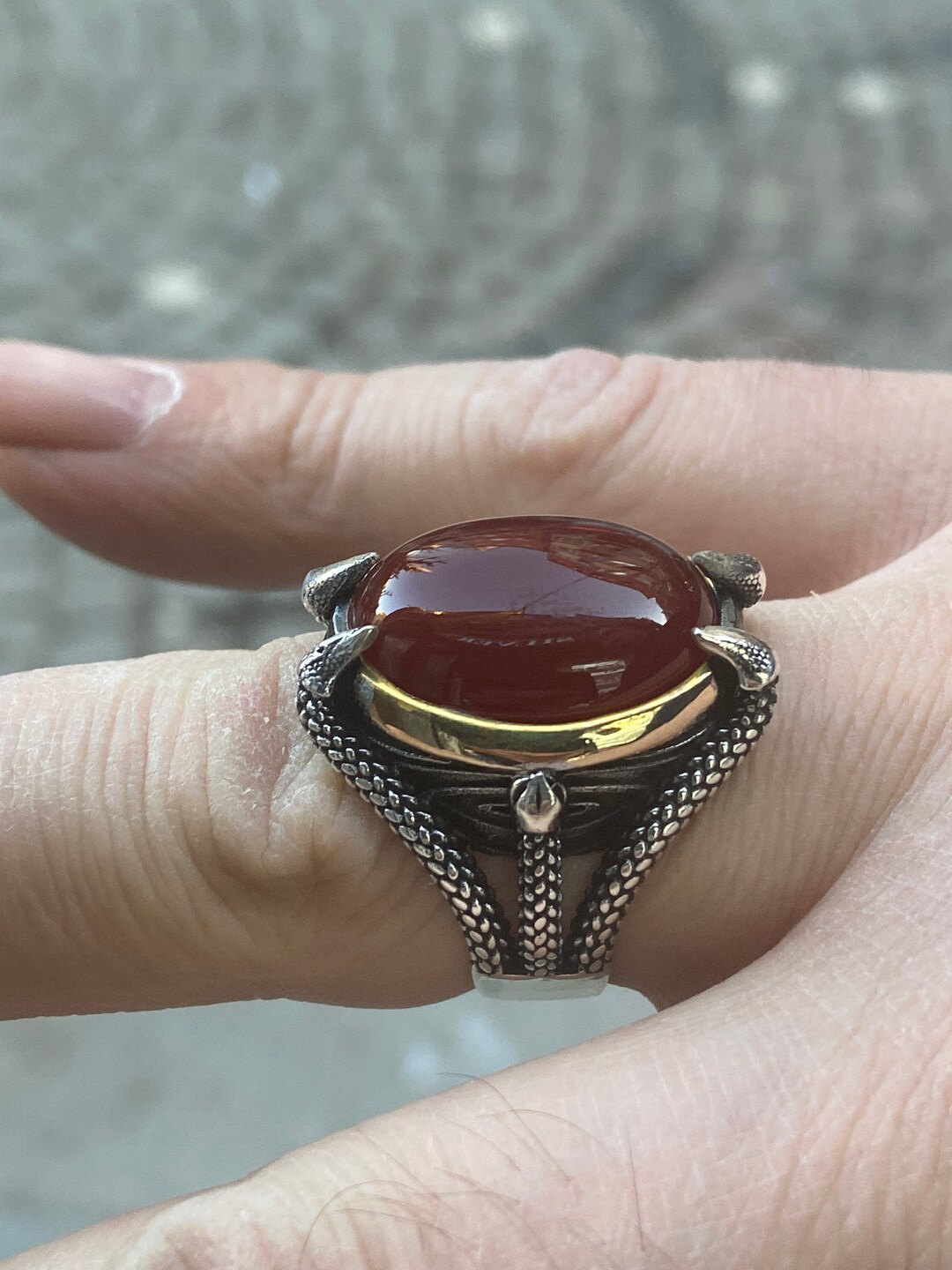 Mann Roter Achat Stein Ring , Silber Klaue Ring , Männer Silber ...