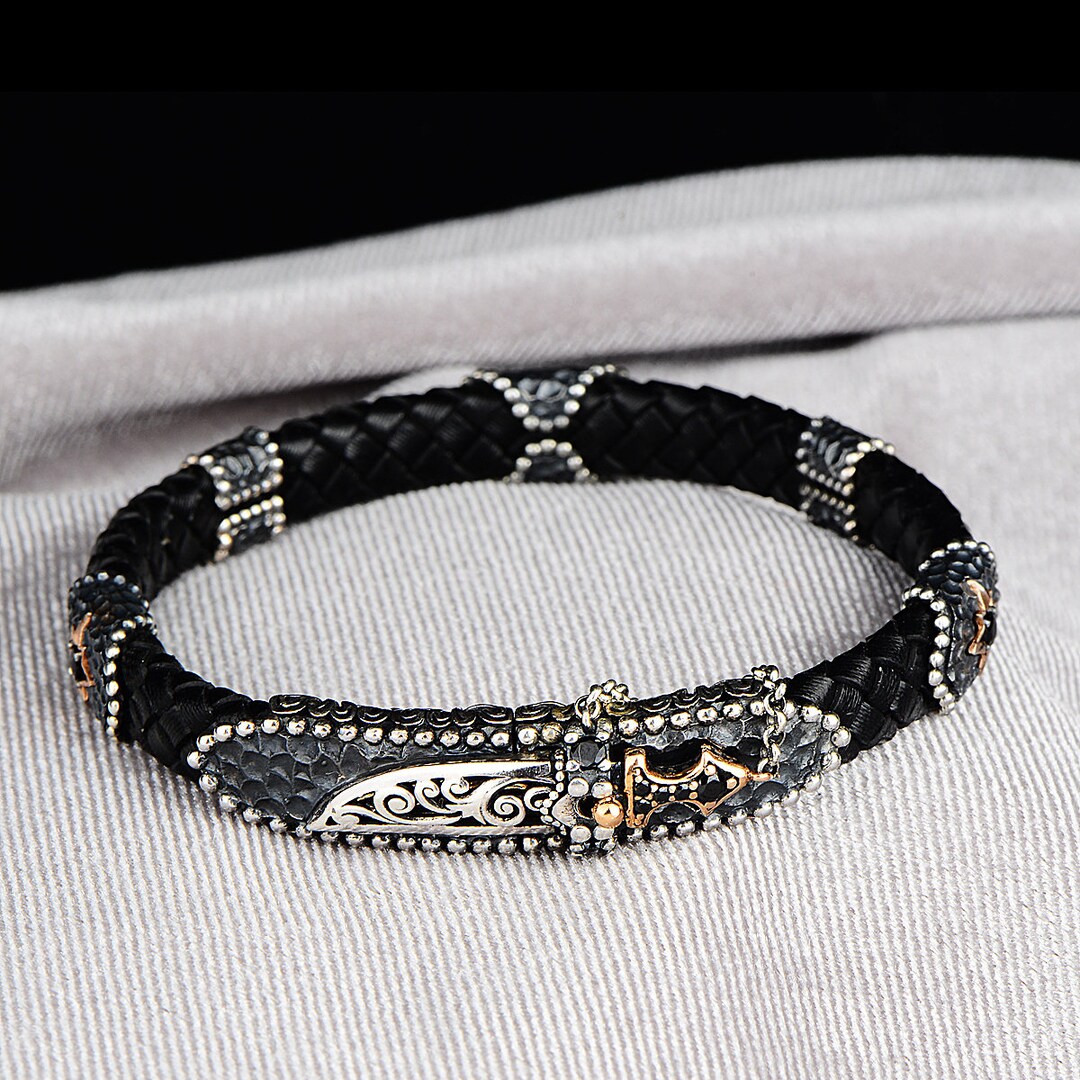 Man Silver Sword Bracelet , Silver Leather Bracelet , Handmade Dagger ...