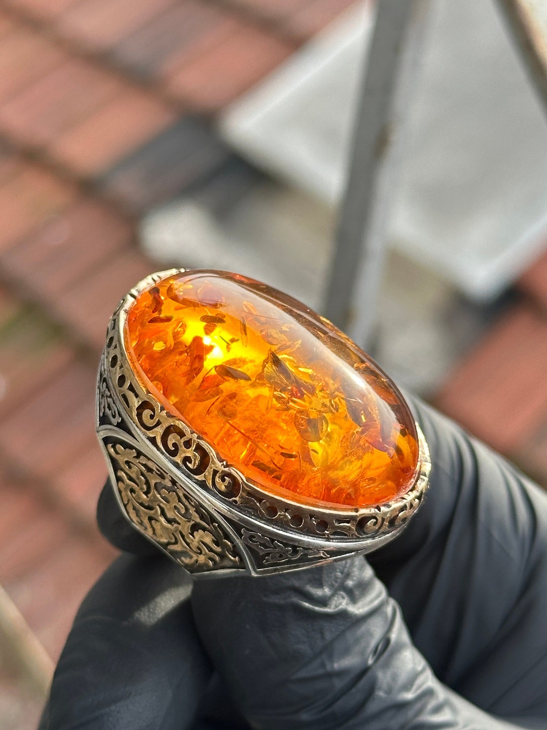 Baltic Amber Ring , Man Large Amber Stone Ring , Genuine Amber Ring ...