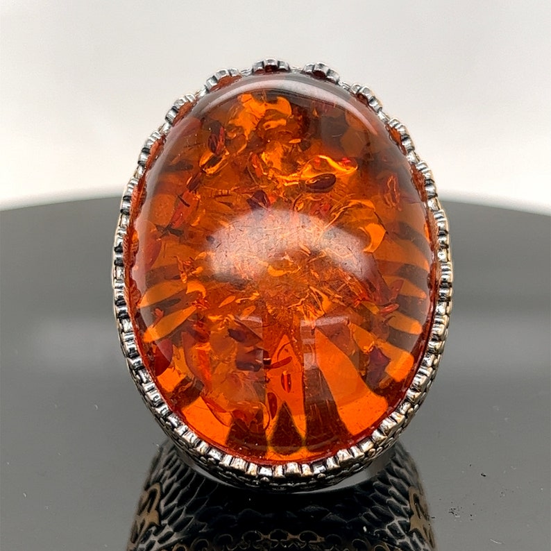 Natural Amber Stone Ring Sterling Silver Large Amber Stone - Etsy