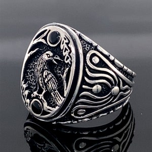 Silver Phoenix Ring , Silver Bird Signet Ring , Onyx Stone Ring ...