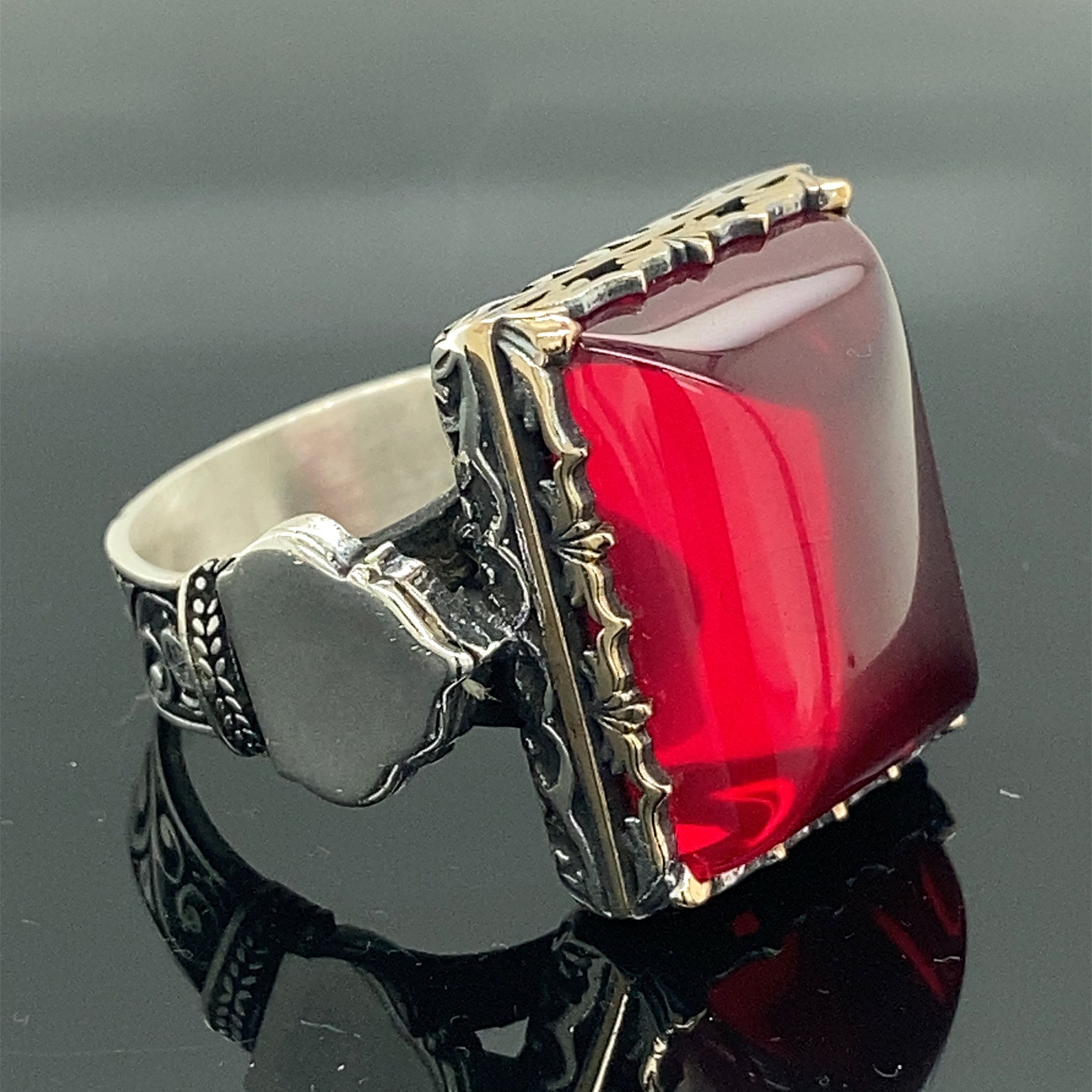 Silver Handmade Men Ring Ruby Stone Ring Red Square Stone - Etsy