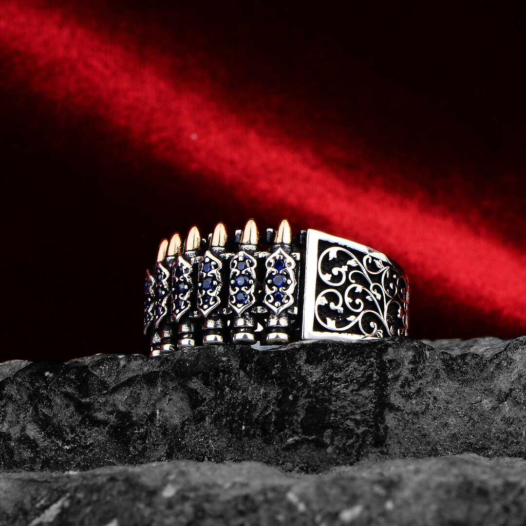 Men Sapphire Stone Bullet Model Ring , Silver Warrior Ring , Sapphire ...