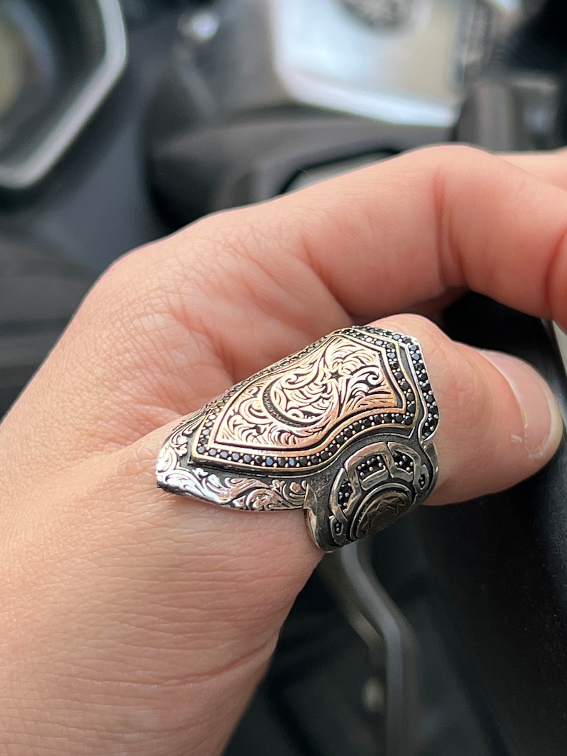 Silver Thumb Ring , Men Archer Ring , Silver Zihgir Ring , Embroidered ...
