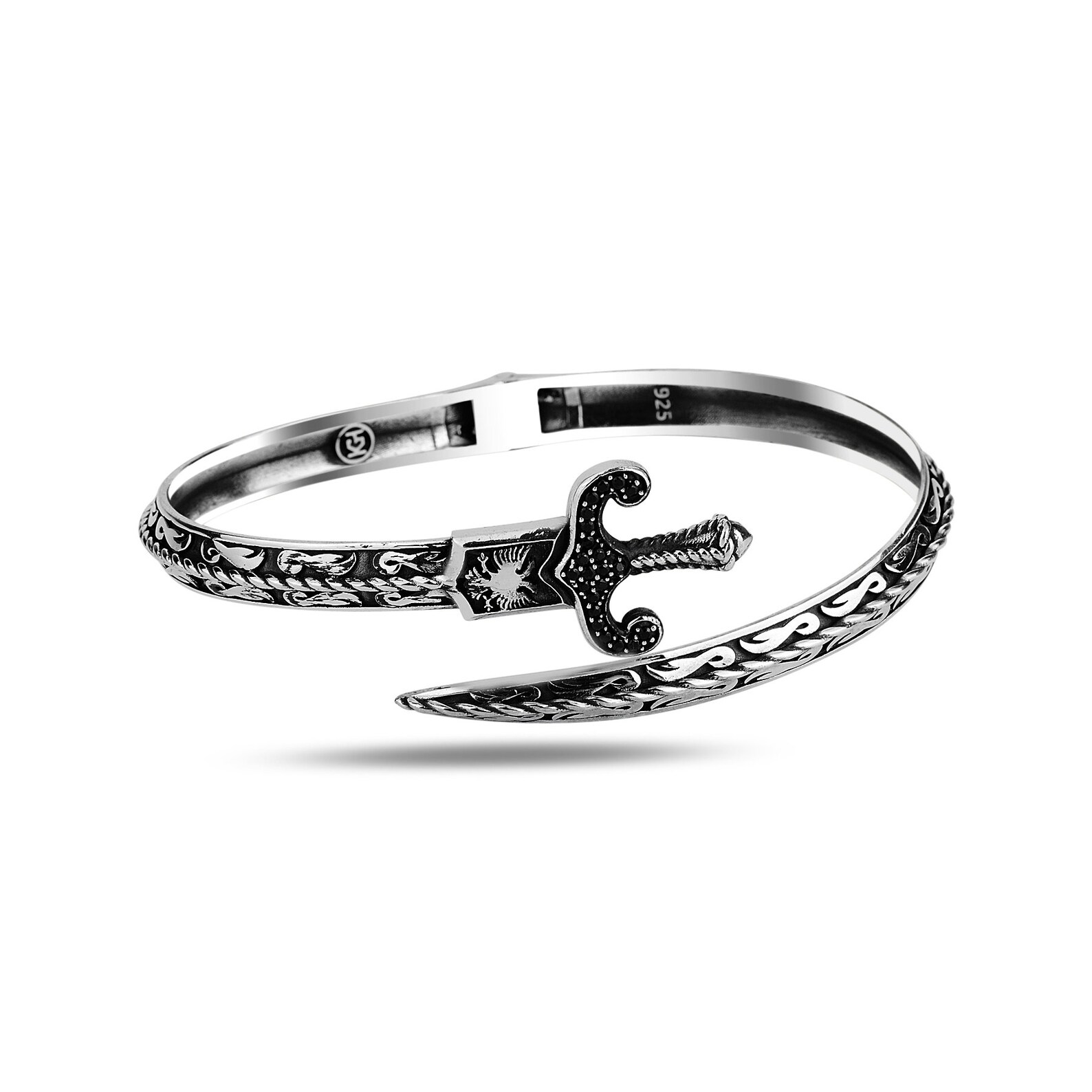 Silver Sword Bracelet , Black Stone Sword Bracelet , Handmade Warrior ...