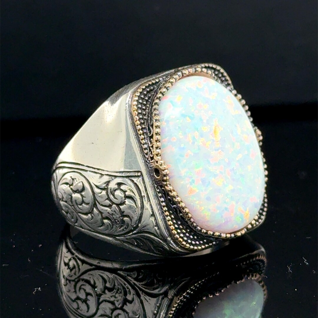 Mens Silver Opal Ring, Fire Opal Signet Ring, Turkish Ottoman Style ...