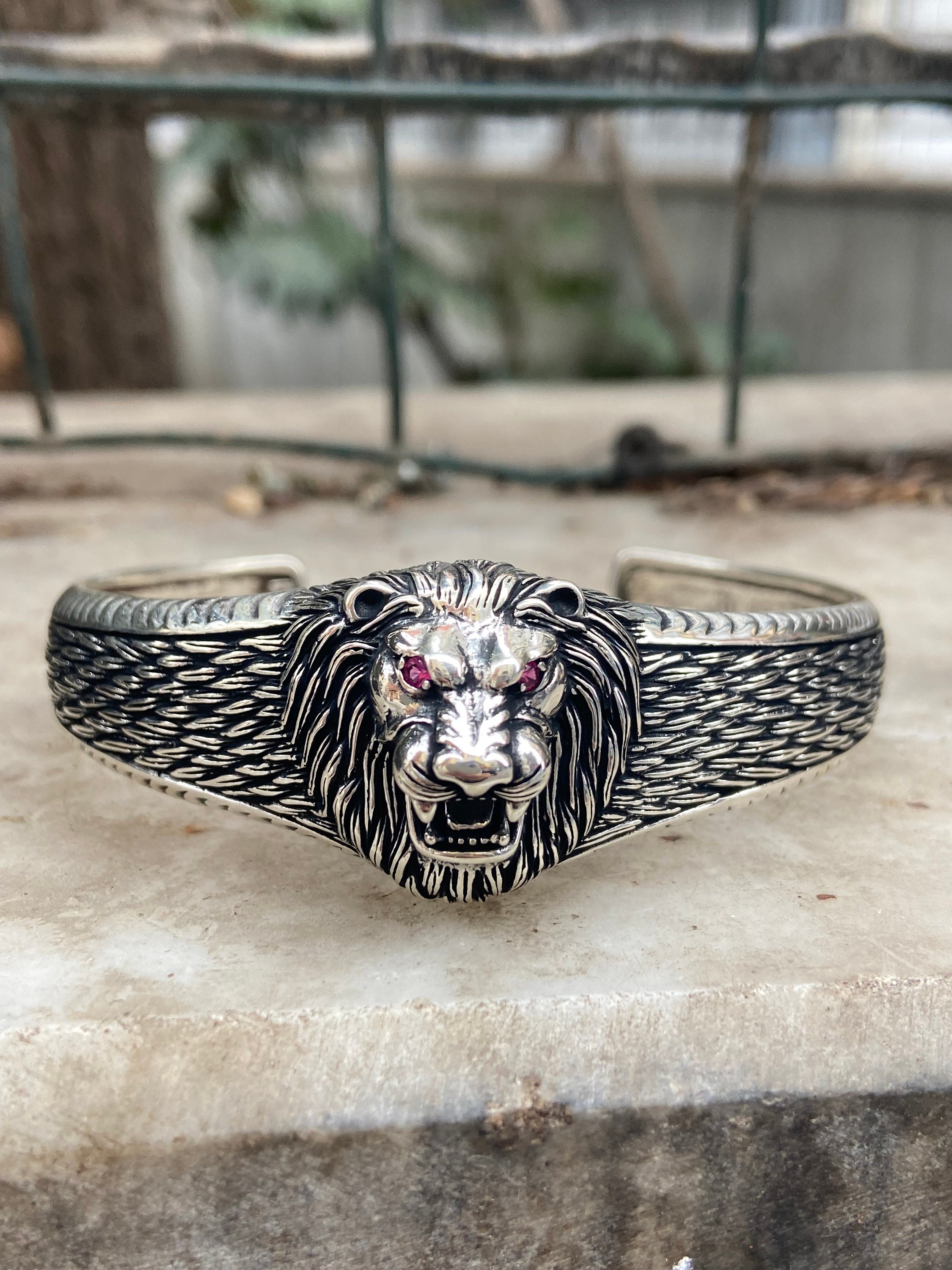 Man Lion Bracelet , Liond Head Bracelet , Wild Lion Bracelet , Silver ...