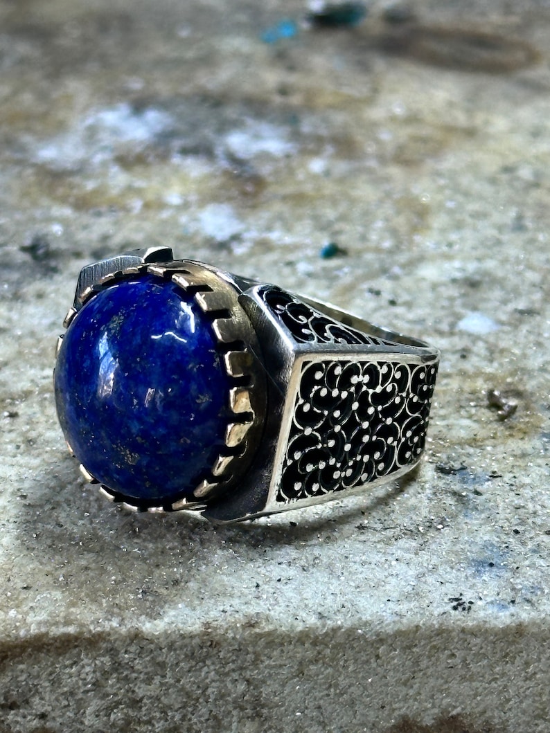 Silver Lapis Lazuli Ring , Natural Lapis Lazuli Ring, Turkish Handmade ...