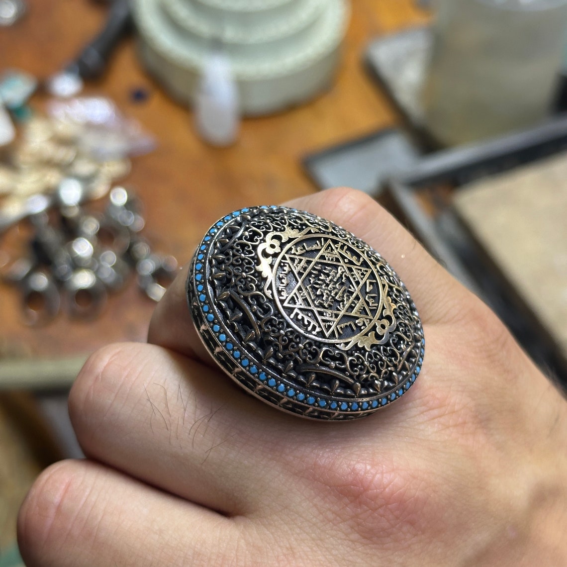 Silver Large Seal of Solomon Ring, King Solomon Ring, Silver Signet ...