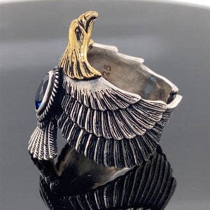 Silver Eagle Ring , Sapphire Stone Eagle Ring , Silver Biker Jewelry ...