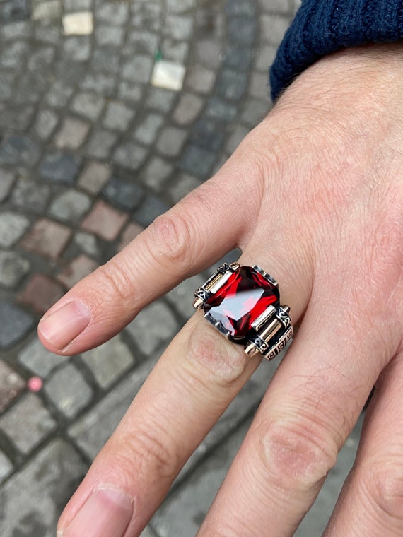 Men Handmade Ruby Stone Ring Shiny Red Stone Ring Ottoman - Etsy