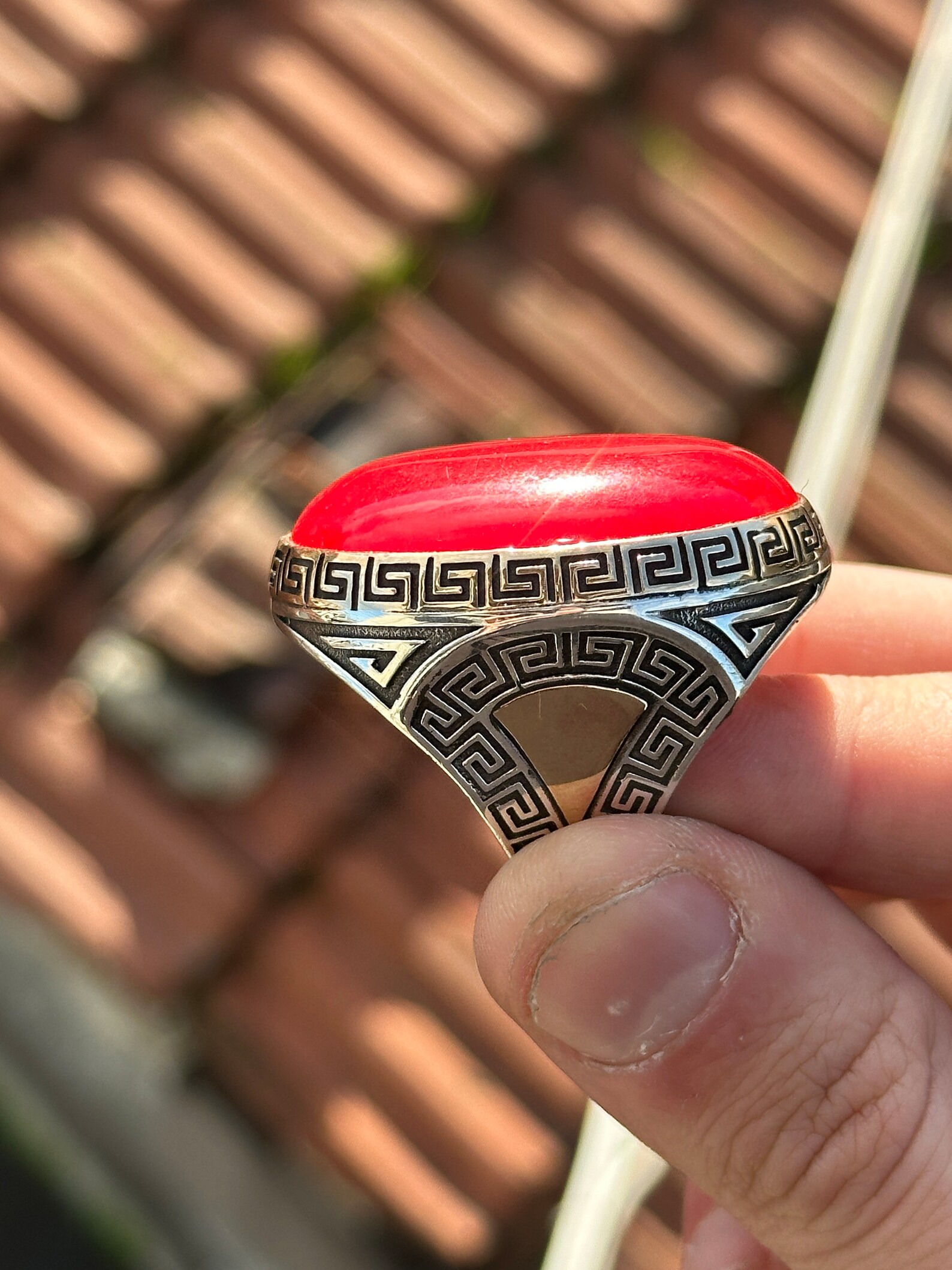Large Red Jade Stone Ring , Silver Large Stone Ring , Ottoman Style ...