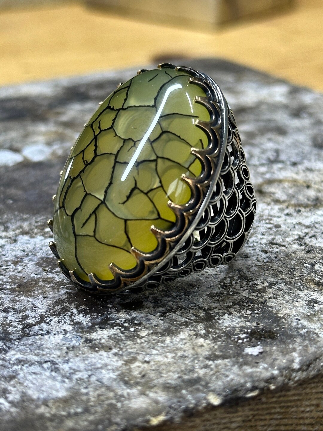 Large Agate Ring , Mens Handmade Ring , Yellow Agate Stone Ring ...