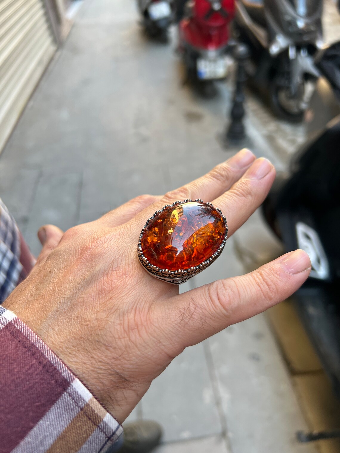 Silver Baltic Amber Ring Large Amber Stone Ring Turkish - Etsy