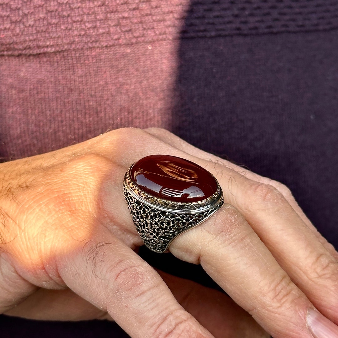 Silver Agate Stone Rings , Large Men Ring, Ottoman Style Handmade Ring ...