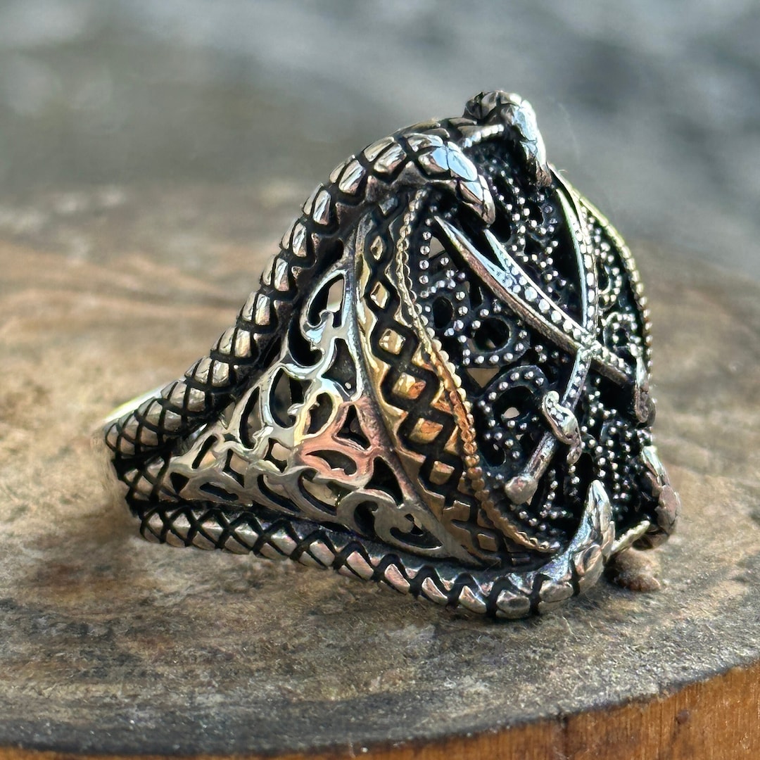 Silver Double Sword Ring , Handmade Silver Zulfiqar Sword Ring , Claw ...