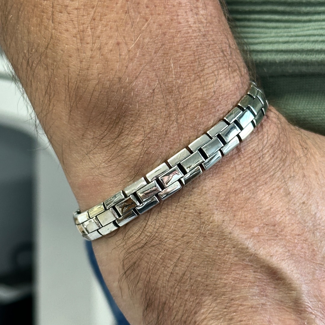 Hand-engraved Chain Bracelet , Men’s Sterling Silver Chain Link ...