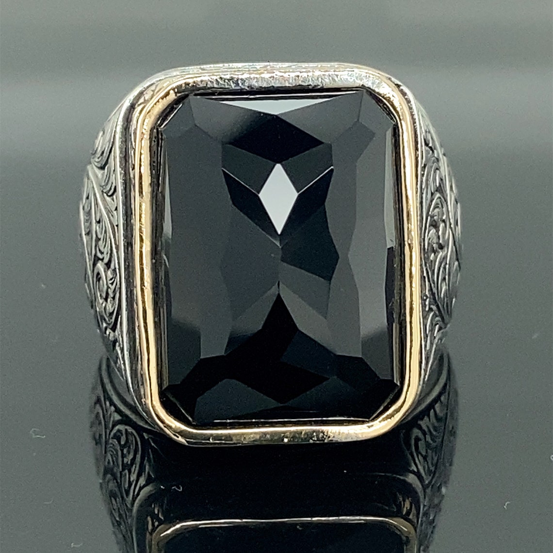 Men Handmade Ring Black Stone Ring Onyx Stone Ring - Etsy