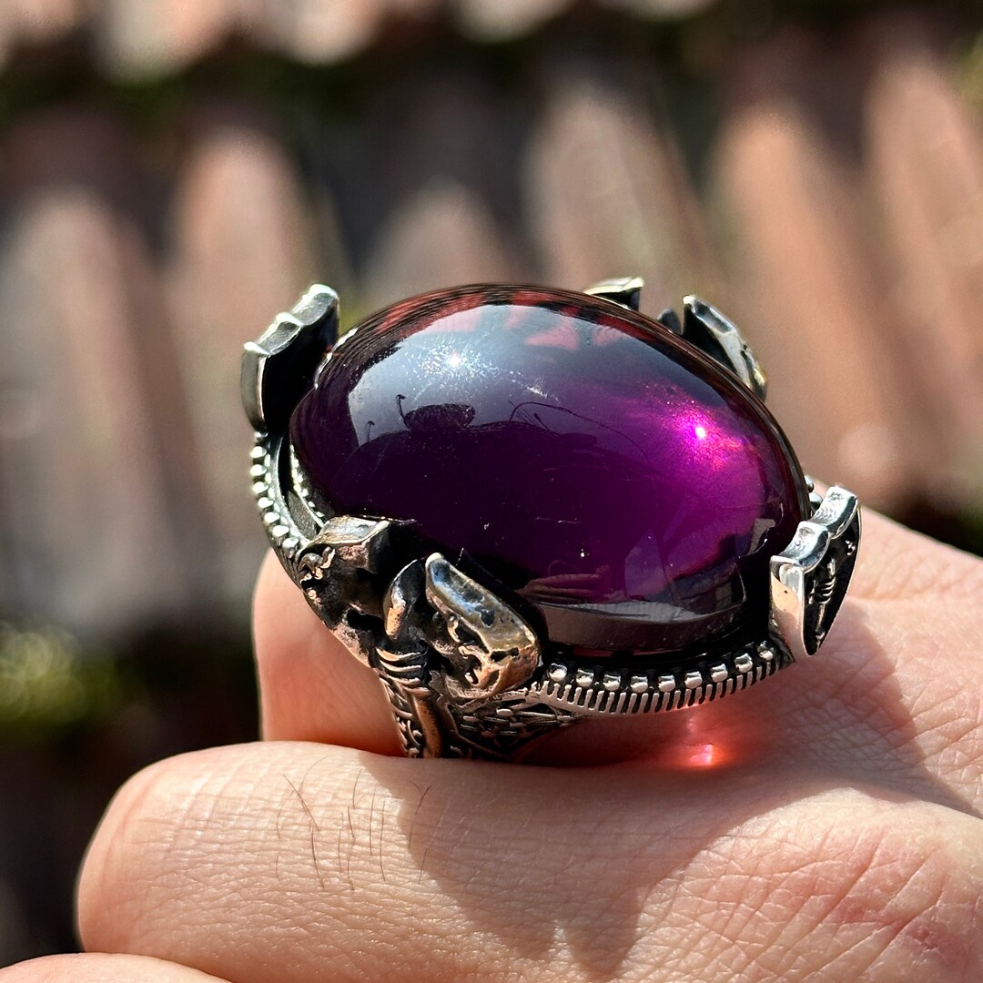 Silver Large Amethyst Ring , Axe Model Amethyst Stone Ring , Turkish ...