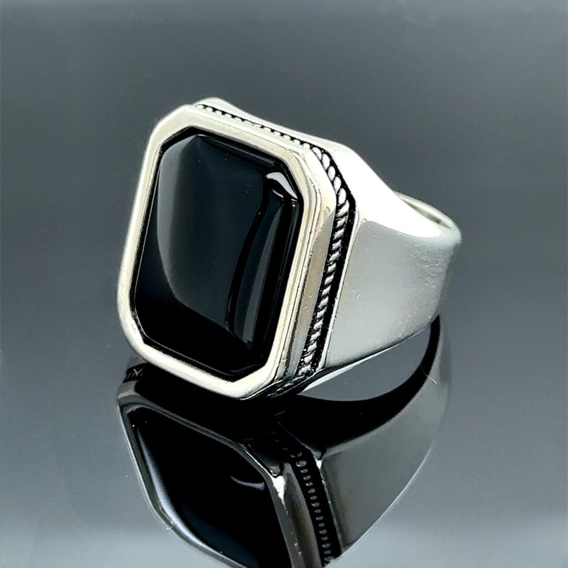 Silver Square Black Onyx Ring , Onyx Signet Ring Classic Handmade Ring ...