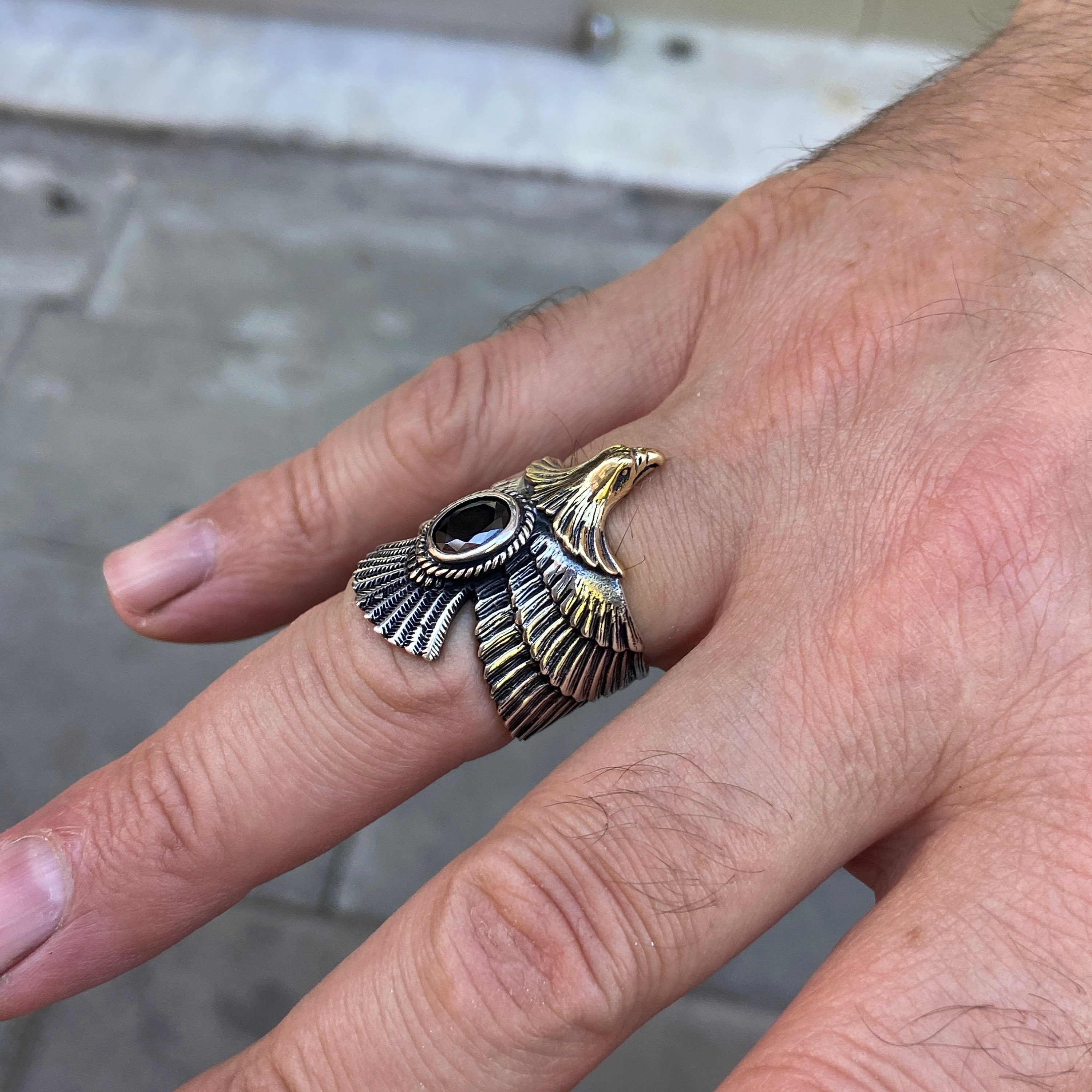 Eagle Handmade Signet Ring Black Stone Eagle Ring Animal - Etsy
