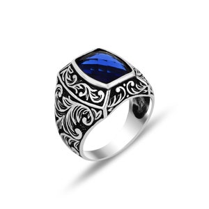 Men Blue Stone Ring , Sapphire Stone Ring , Zircon Turkısh Handmade ...