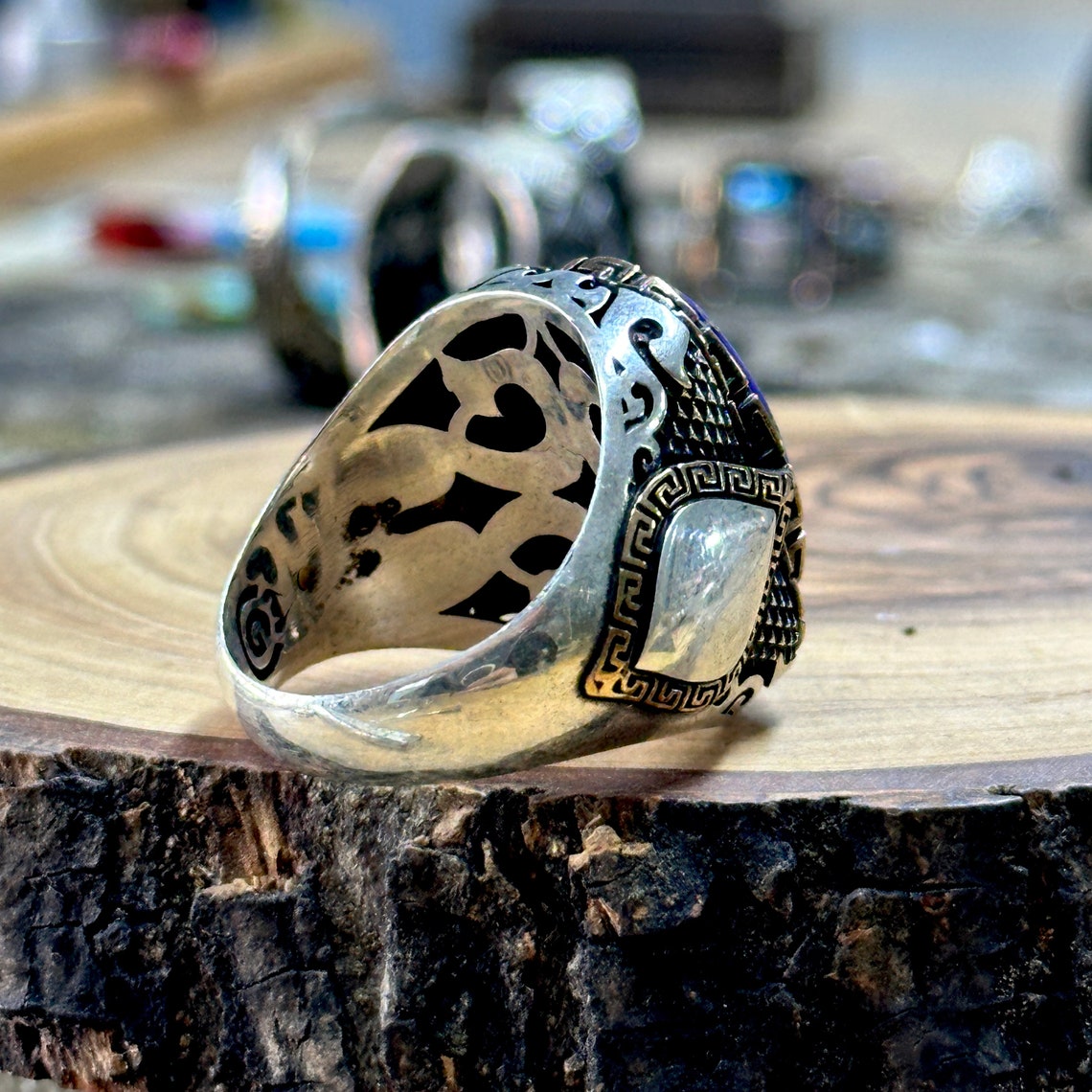 Silver Lapis Lazuli Ring, Man Silver Lapis Ring, Greek Style Lapis Ring ...